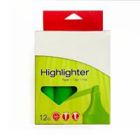 China Hot Selling 12PCS Green School And Office Fluorescent Ink Color Box Set Marker Chisel Fiber Tip Highlighter for sale