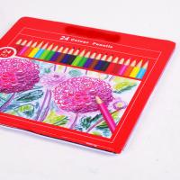 China Wholesale sharpened white wood good quality 24pcs metal box color pencil for kids drawing for sale