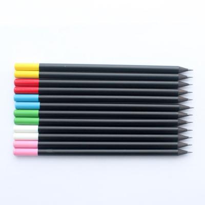 China Wholesale round black wood pencil hb closed head mat printing wooden China pencil for sale