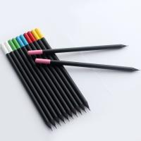 China Wholesale round black wood pencil hb closed head mat printing wooden China pencil for sale
