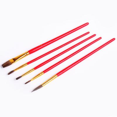 China 5pcs pony hair paint brushes wood drawing watercolor brush set for sale