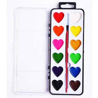 China 28mm kids painting set wholesale12 color heart shape watercolor cake set for sale