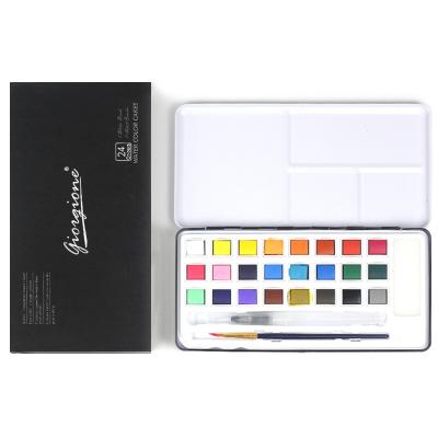 China 24 Colours Bright Colors Kids Solid Paint Box Watercolor Paints With Sheepskin Pad for sale