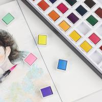 China 24 Colours Bright Colors Kids Solid Paint Box Watercolor Paints With Sheepskin Pad for sale
