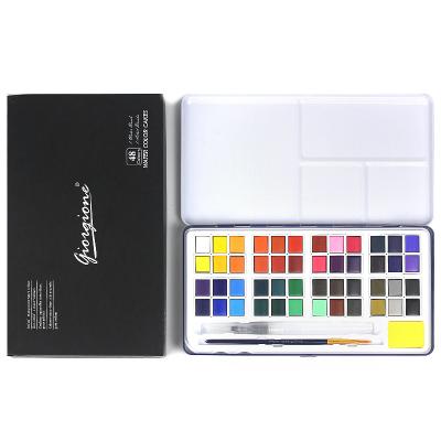 China Exquisite Gift Box Packing 48 Colors Watercolor Kids Solid Watercolors Paint With Watercolor Brush for sale