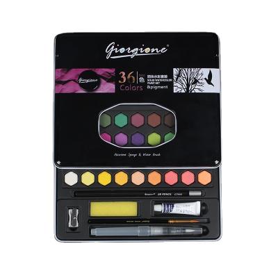 China Water Soluble Pigment 36 Paints Set Metal Magnetic Watercolor Paint With Water Brush Pen for sale