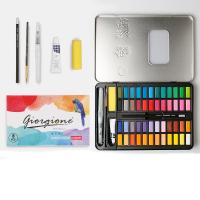 China Paint Cake Professional 12/24/36/48 Colors Solid Watercolor Paints Set Tin Box Water Color With Brush for sale