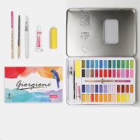 China Paint Cake Professional 12/24/36/48 Colors Solid Watercolor Paints Set Tin Box Water Color With Brush for sale