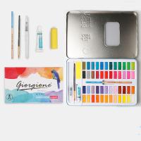 China Paint Cake Professional 12/24/36/48 Colors Solid Watercolor Paints Set Tin Box Water Color With Brush for sale