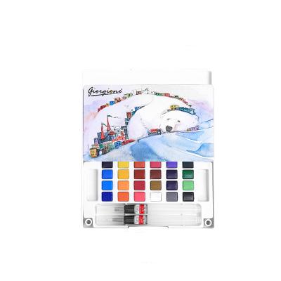 China Quickly Air Dry Rebrand 24 Colors Professional Watercolor Solid Paint Set With Tap Brush for sale