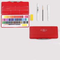 China 48 Colours High Saturation Bright Color Fine Powder Water Color Solid Watercolor Paint Set With Watercolor Brush And Tap Brush for sale