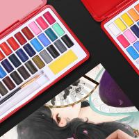 China 48 Colours High Saturation Bright Color Fine Powder Water Color Solid Watercolor Paint Set With Watercolor Brush And Tap Brush for sale