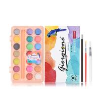 China 21 Colours Bright Color High Saturation Kids Semi Moist Watercolor Oval With Pencil Tap Brush for sale