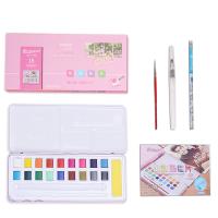 China 18 Colours Artist Grade Pan Half Pans Watercolor Paint Stainless With Pencil Art Brush Tap Brush Watercolor Card for sale