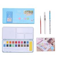 China 18 Colours Artist Grade Pan Half Pans Watercolor Paint Stainless With Pencil Art Brush Tap Brush Watercolor Card for sale