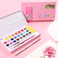 China 18 Colours Artist Grade Pan Half Pans Watercolor Paint Stainless With Pencil Art Brush Tap Brush Watercolor Card for sale