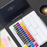 China 24 Colours Metal Package Pure Color Metallic Watercolor Half Paint Set Artists Pan for sale