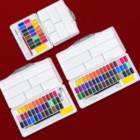 China 24 Colours Metal Package Pure Color Metallic Watercolor Half Paint Set Artists Pan for sale