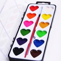 China 28mm kids painting set wholesale12 color heart shape watercolor cake set for sale