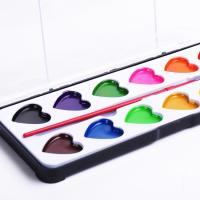China 28mm kids painting set wholesale12 color heart shape watercolor cake set for sale