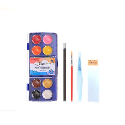 China 12 Colours Bright Color High Saturation Smooth Hand Feel Solids Paint Set Cake Pastel Watercolor for sale