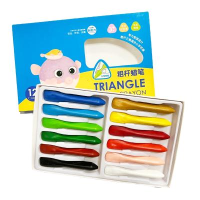 China Wholesale 12PCS Colorful Jumbo Non Toxic Silky Triangle Kids Drawing Kit Plastic Crayon for sale