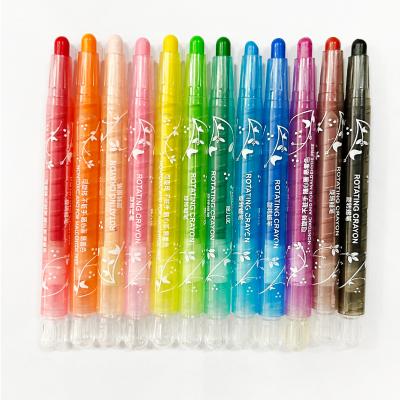 China Wholesale High Quality 12PCS Short Bright Color Silky Nox Toxic Children Painting Tools Rotating Crayon for sale