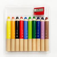 China 3 In 1 Jumbo Eco Friendly 10PCS Wooden Children Coloring Pencil Water Soluble Wax Crayon With Sharpener for sale