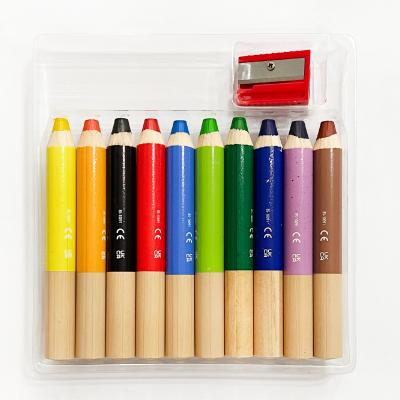 China 3 In 1 Jumbo Eco Friendly 10PCS Wooden Children Coloring Pencil Water Soluble Wax Crayon With Sharpener for sale