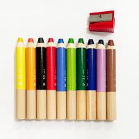 China 3 In 1 Jumbo Eco Friendly 10PCS Wooden Children Coloring Pencil Water Soluble Wax Crayon With Sharpener for sale