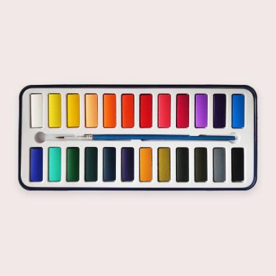China Best selling OEM superior quality kids art drawing 24 colors solid watercolor painting set with brush pen for sale