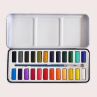 China Best selling OEM superior quality kids art drawing 24 colors solid watercolor painting set with brush pen for sale