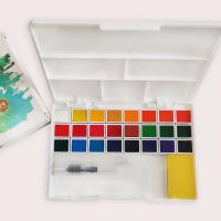 China Best selling OEM superior quality kids art 24 colors water-based solid transparent watercolor paint set with brush pen for sale