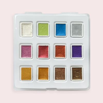 China Superior quality OEM multi-color high bright 12pcs solid pearlescent watercolor painting set for artist kids for sale
