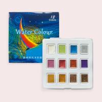 China Superior quality OEM multi-color high bright 12pcs solid pearlescent watercolor painting set for artist kids for sale