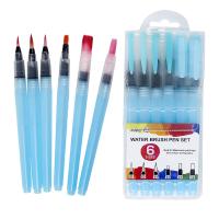 China Wholesale 6pcs portable nylon hair watercolor empty brush OEM artist brush pens set for kids drawing for sale