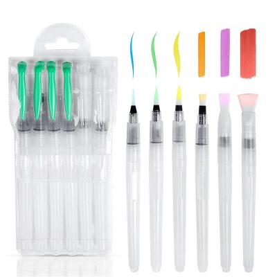 China High quality 6 different tip customized 19CM nylon hair watercolor paint brush pen set for sale