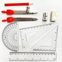 China School And Office Compass Ruler Pencil Metal Box Kit 10PCS Geometry Set for sale