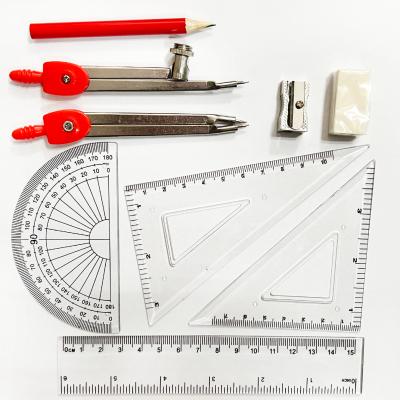 China School And Office Compass Ruler Pencil Metal Box Kit 10PCS Geometry Set for sale