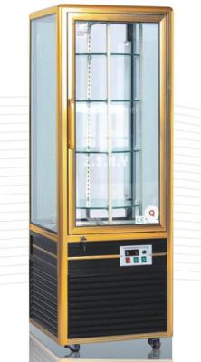 China Upright 4 Sides Glass Pastry Display Case Support Rotary Or Fixed Shelf for sale