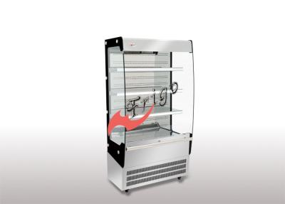 China Curved Glass Slim Open Refrigerated Display Case 3 Shelves With LED Light for sale