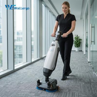 China Walk-behind Electric Double Brush Floor Scrubber 320W High Power Tiles Cleaning Machine for Office Hospital Gym for sale
