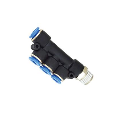 China PKB Five Way male R thread connector Equal Tee Pneumatic Tube Fitting for sale