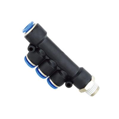 China PKD Five Way Male R Thread Tube Dia Down Tee Brass Plastic Air Tube Fitting 4mm to 16mm for sale