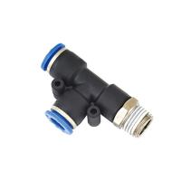 China Black Push In Branch Tee Male Connector Side Thread Tube Fitting 8mm 1/4 PT for sale