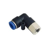 China PLF Female Elbow One Touch Push-In Pneumatic Air Tube Fitting 4-16mm Gray Nickel-Plated Brass for sale