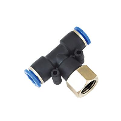 China PTF Branch Tee Female Connector Pneumatic Fitting - Black PBT Housing, 4-16mm Tube Size, 1.5MPa Max Pressure for sale