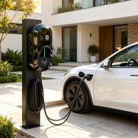 China R8 NACS Tesla EV Charger Wall mounted Pillar type Anti Salt Spray AC Charging Station 7.6kw 32A 85V to 265V IP54 5.64 inch LCD Display for Residential and Commercial Use for sale