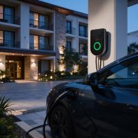 China Wall And Column Mountable U Shaped Euro Type2 AC EV Charging Station 11kW 16A 380V plus minus 10 percent IP54 4.59 Inch LCD Integrated Full Multi Safety Protection EVSE for sale