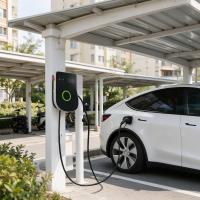 China Wall And Column Mountable U Shaped Euro Type2 AC EV Charging Station 11kW 16A 380V plus minus 10 percent IP54 4.59 Inch LCD Integrated Full Multi Safety Protection EVSE for sale